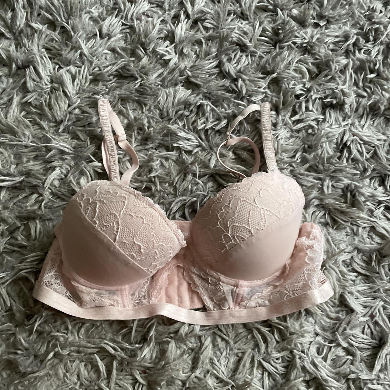 light pink lace push up bra 5 clasp back triangle... - Depop