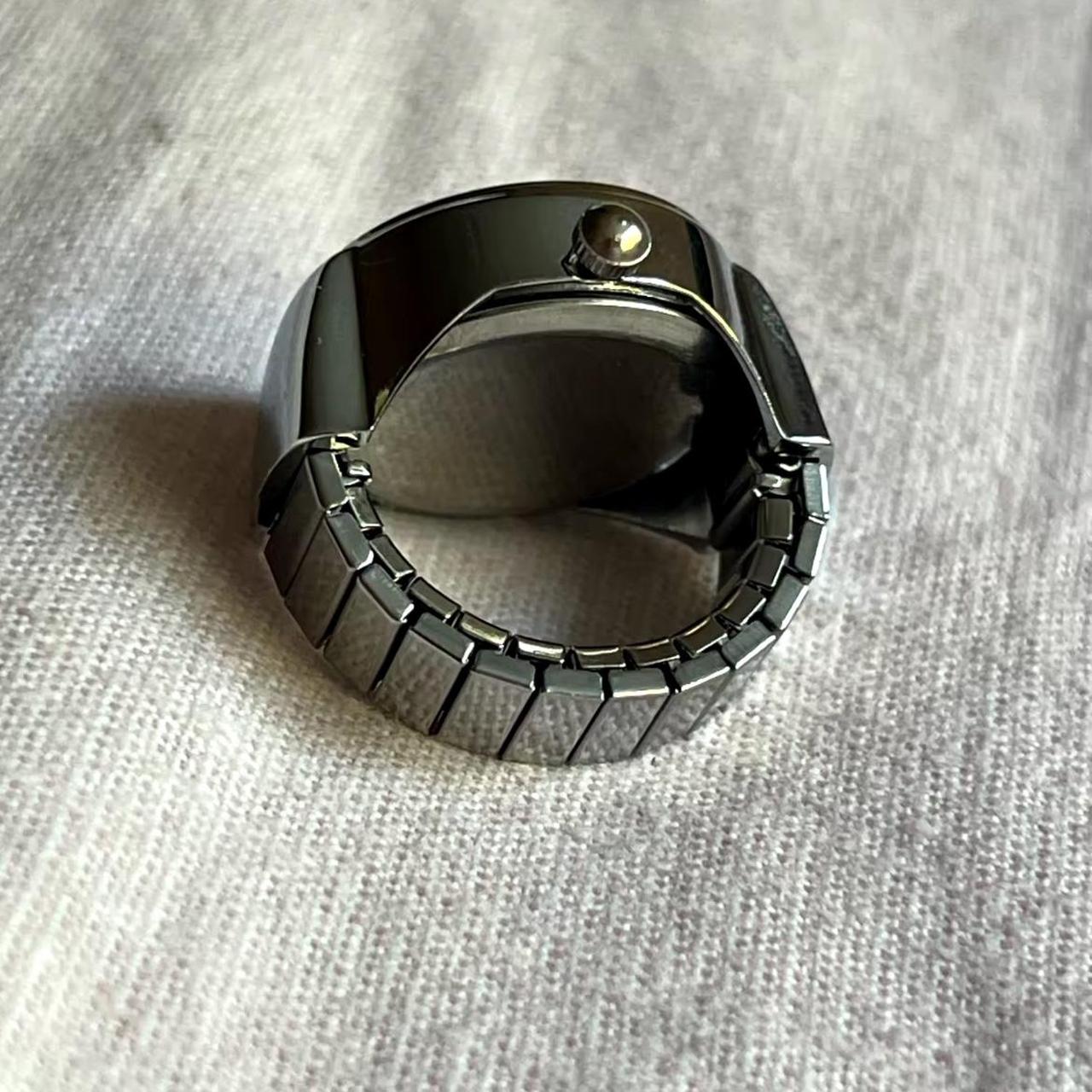 Stylish stainless steel ring watch with green face... - Depop