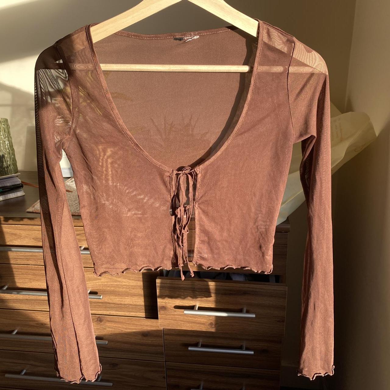H&M sheer brown top in size 8. Labels were cut off... - Depop