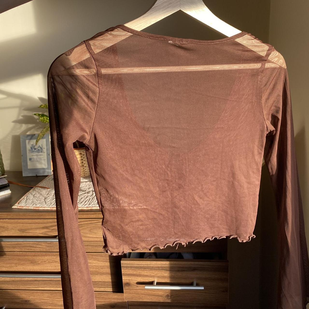 H&M sheer brown top in size 8. Labels were cut off... - Depop