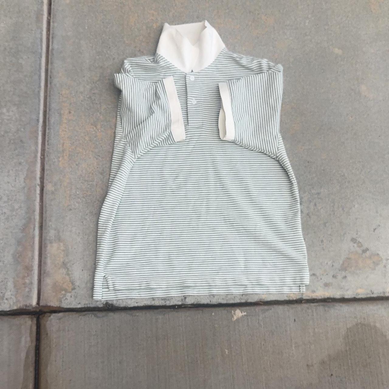 Matcha Green and white striped polo shirt... | Depop