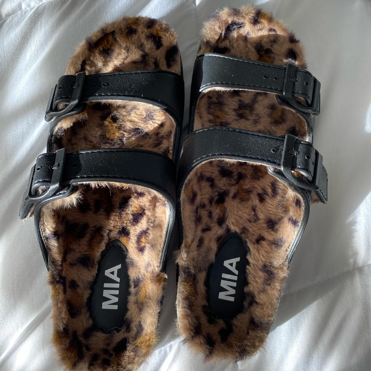 mia cheetah print fluffy slides size 9.5-10 - Depop