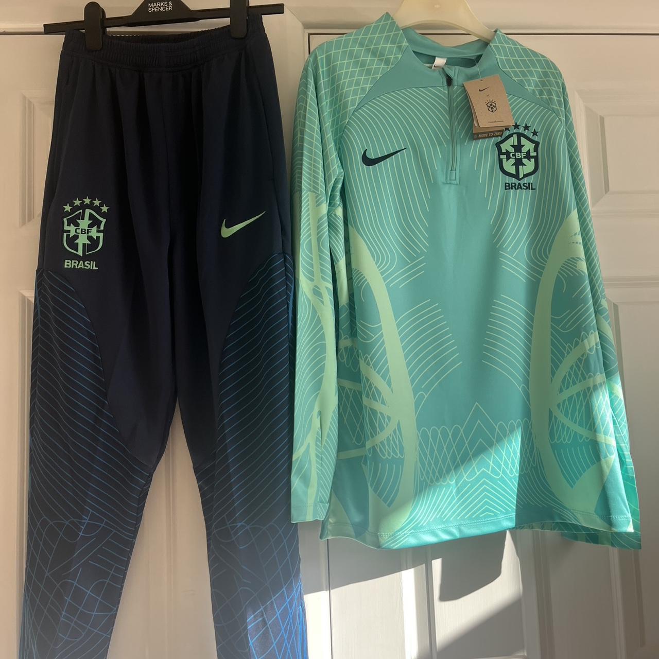 Nike Brazil training kit in blue and green... - Depop