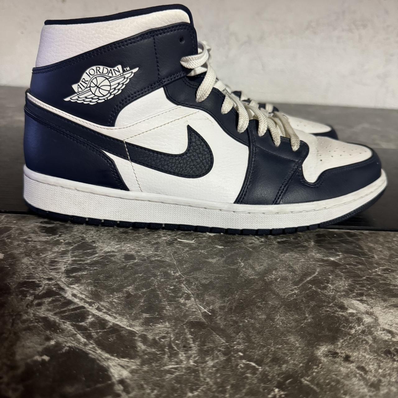 Air Jordan mid navy blue men’s size 12 - Depop