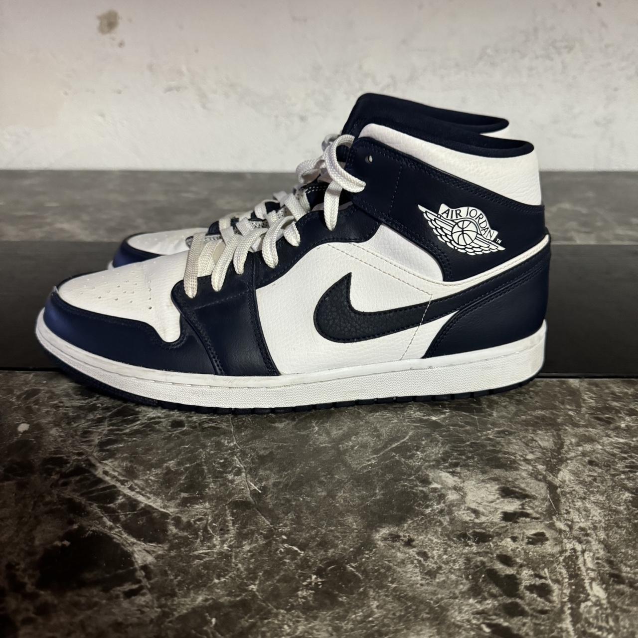 Air Jordan mid navy blue men’s size 12 - Depop