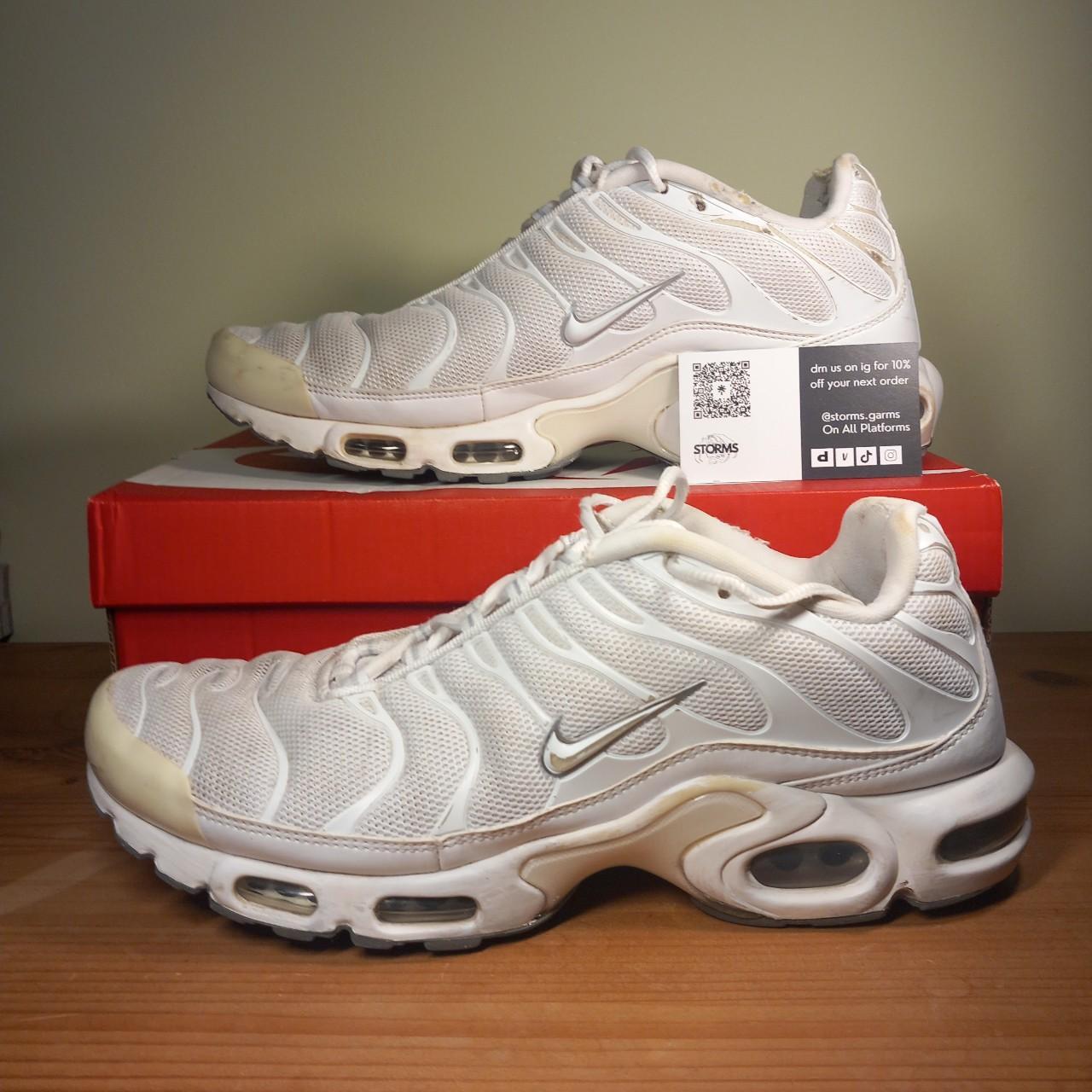 white nike tns good, inside of heel damaged,bit... | Depop