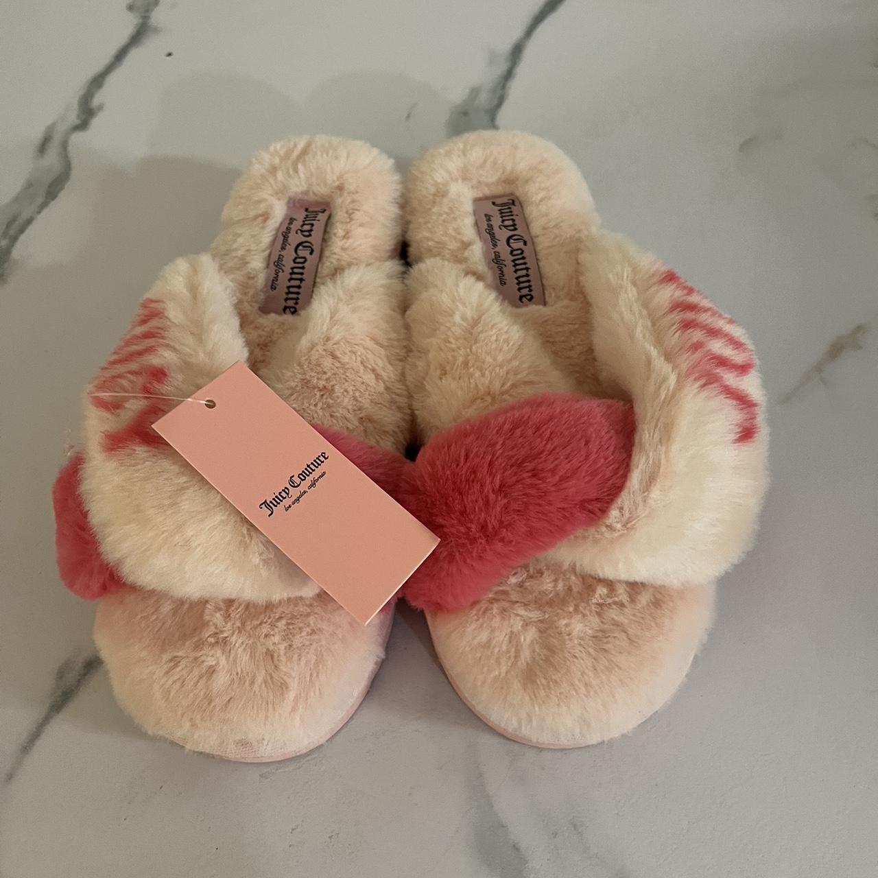 pink juicy couture fluffy slides - size 6 - new with... - Depop
