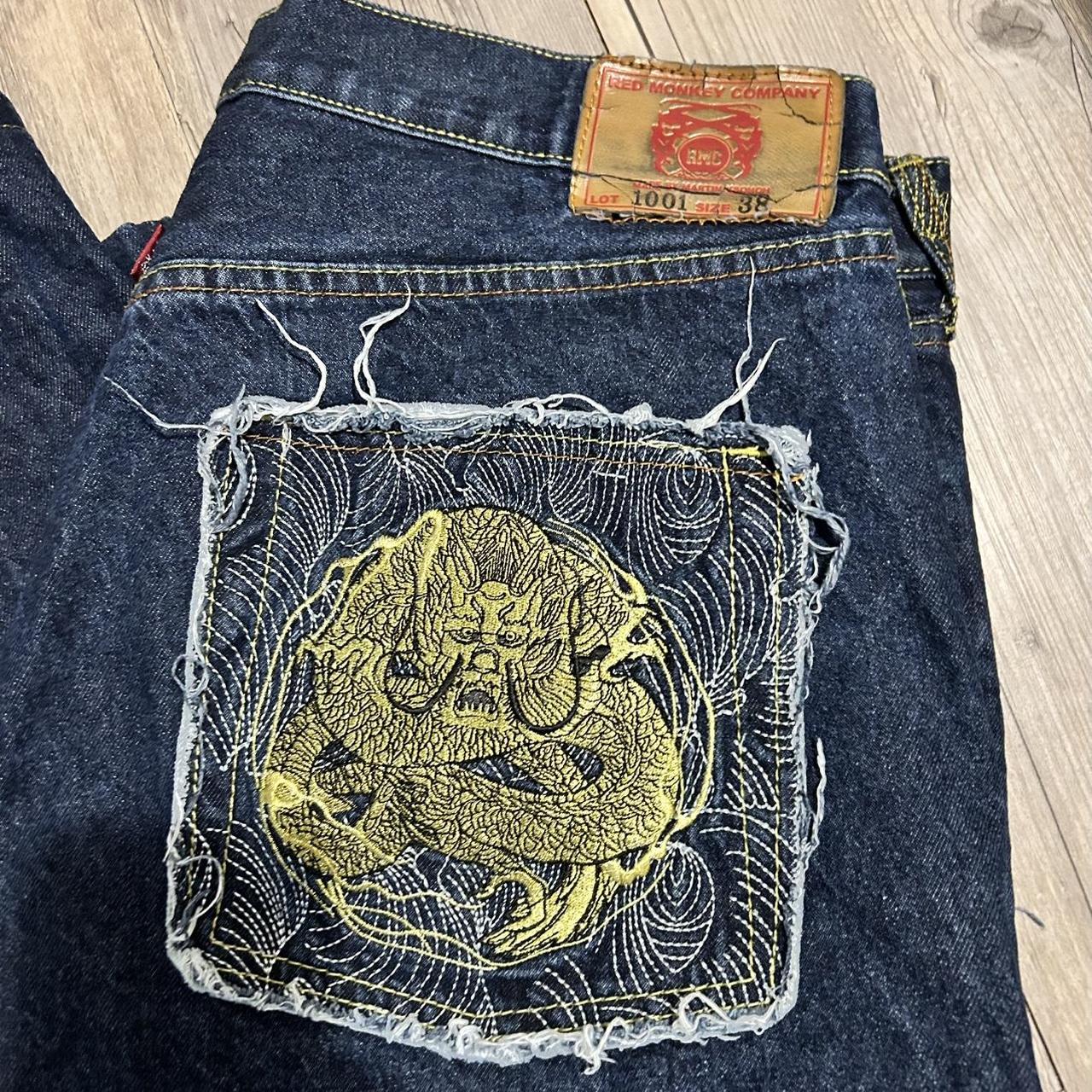 Vintage Red Monkey Company Jeans Embroidered... - Depop