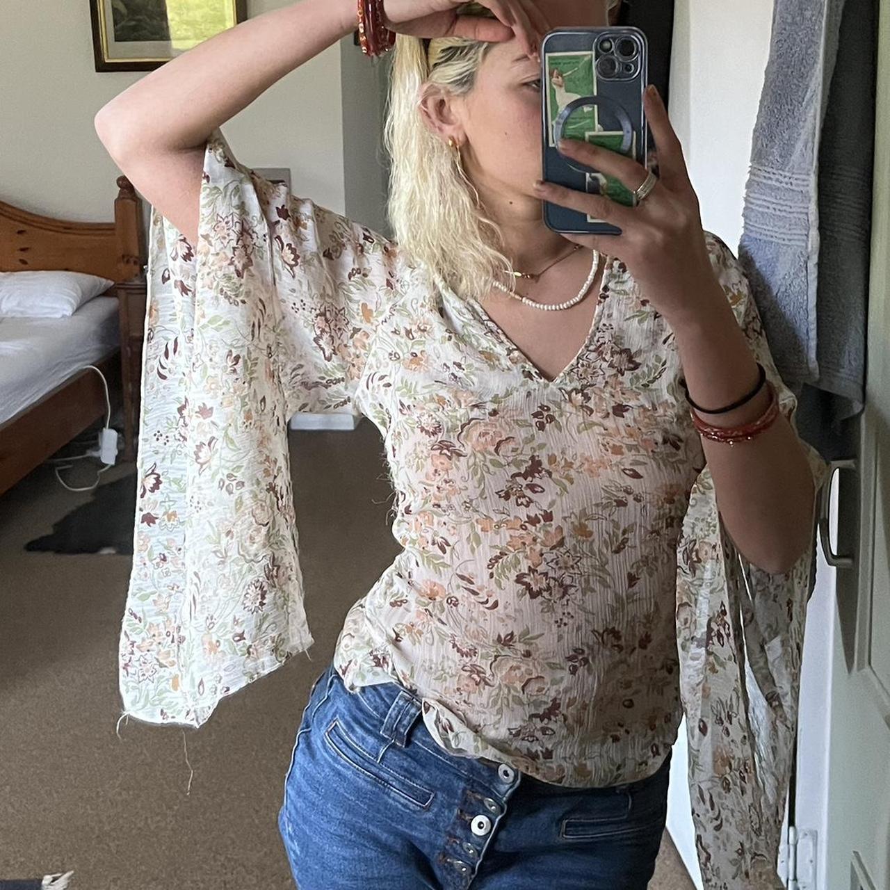 The most stunning flared sleeve mesh top, true fairy... - Depop