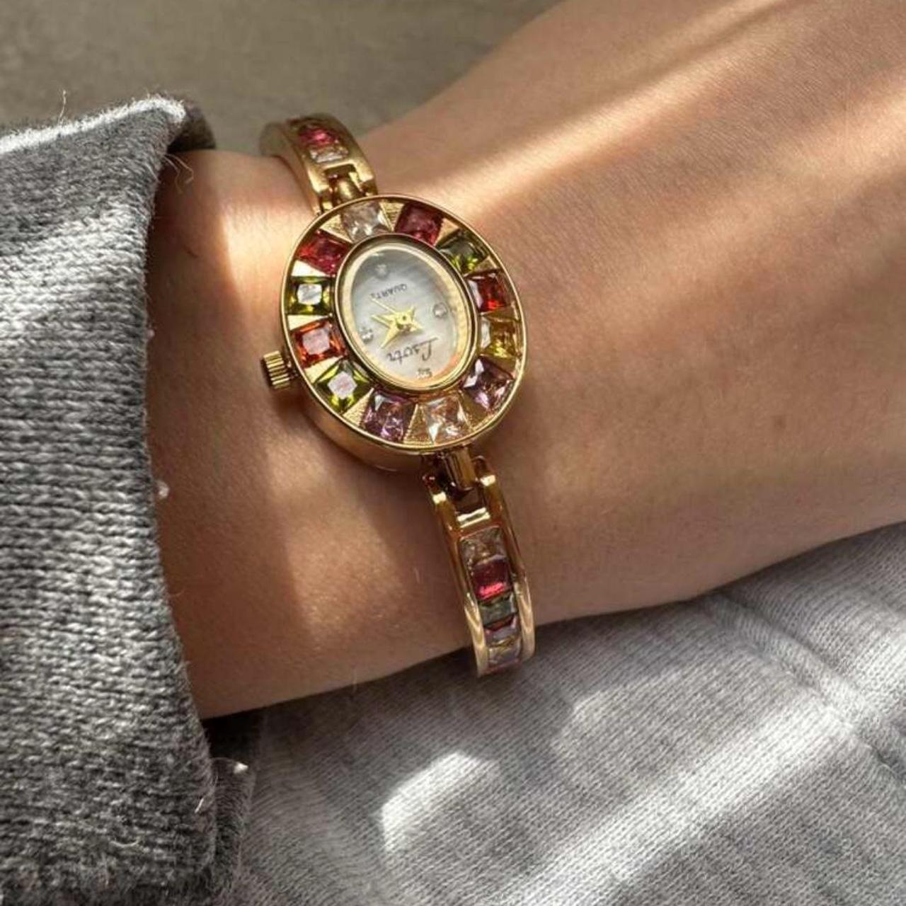 Beautiful multicolor gem vintage gold watch Very old... - Depop