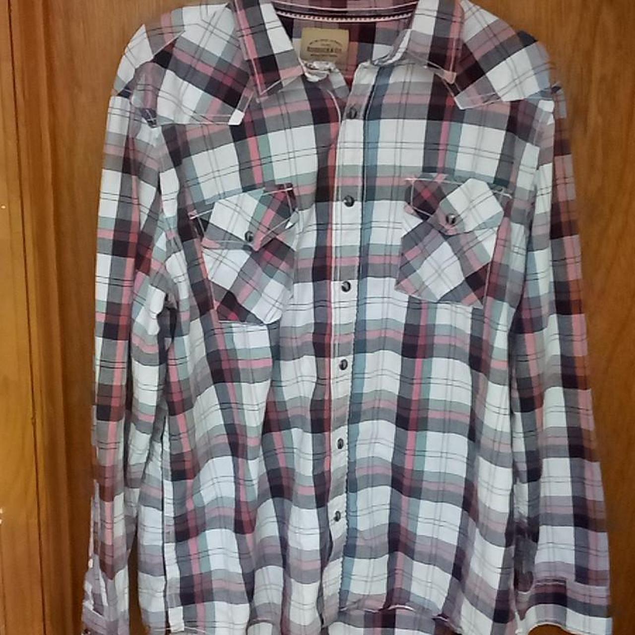 XL Roebuck and Company Plaid Pearl Snap - Depop