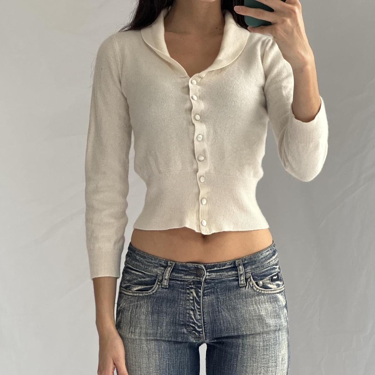 Vintage cream 100% cashmere delicate button up... - Depop