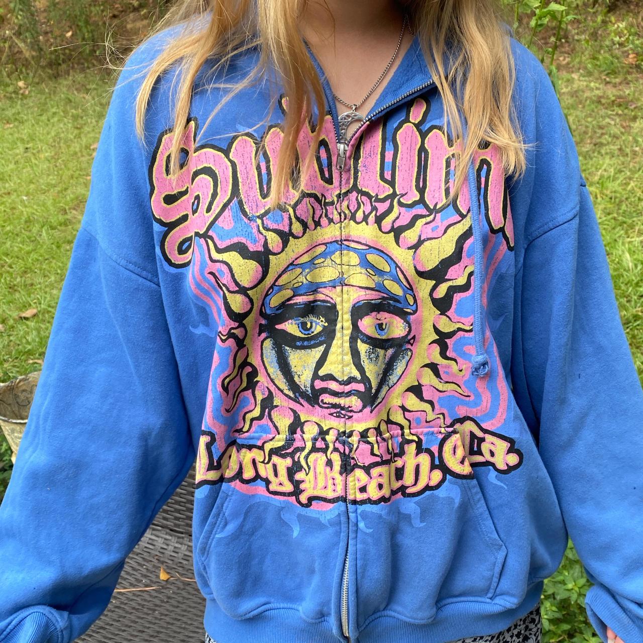 Blue and pink Sublime zip up hoodie - Depop