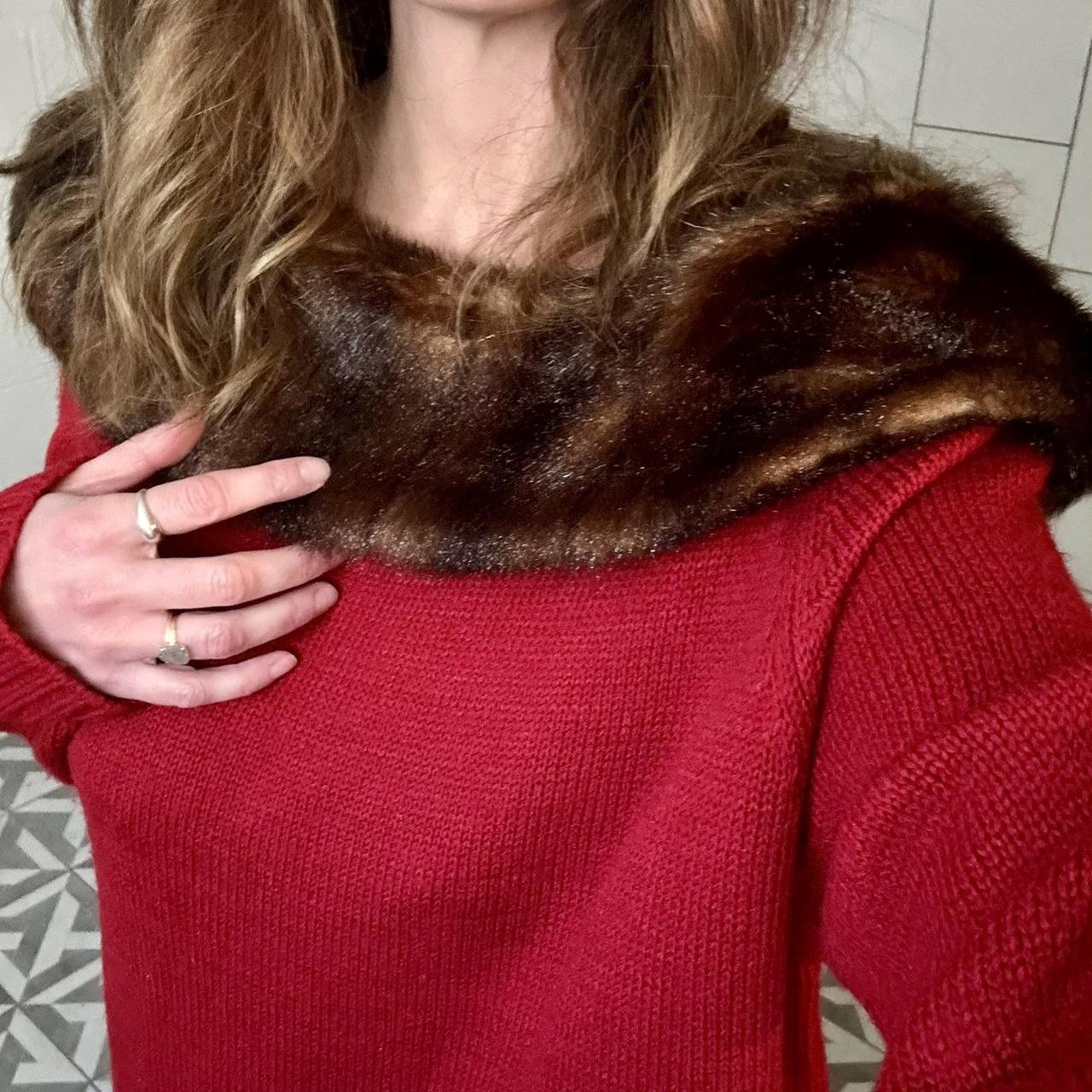 Vintage Cherry Red Fur Collar Sweater XL or... - Depop