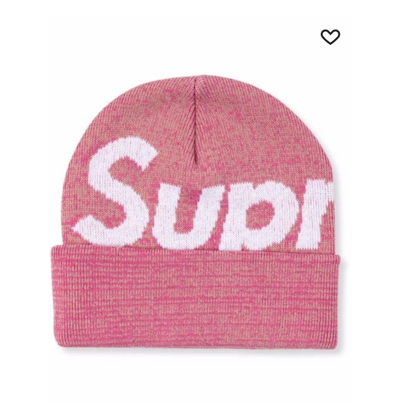 Pink Supreme Hat Big Logo knitted beanie NEVER BEEN... - Depop