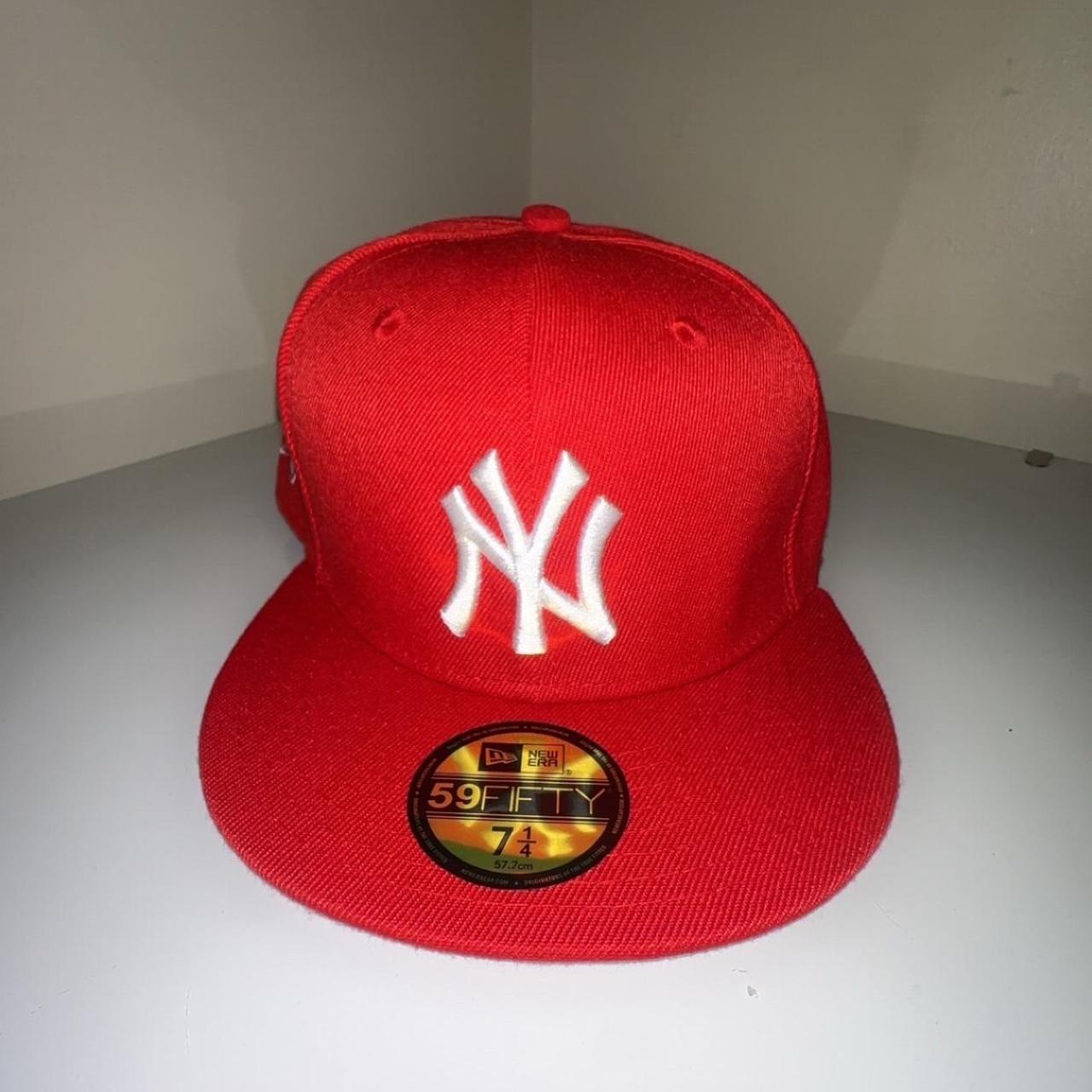 New Era 59 Fifty Yankees fitted cap in red and white... | Depop