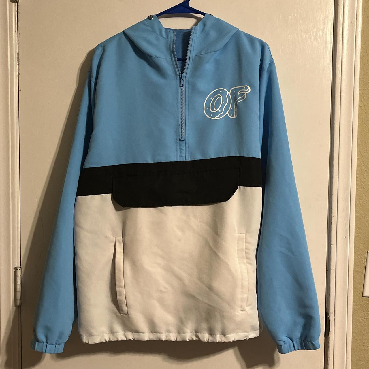 Blue black and white ODD FUTURE windbreaker... - Depop