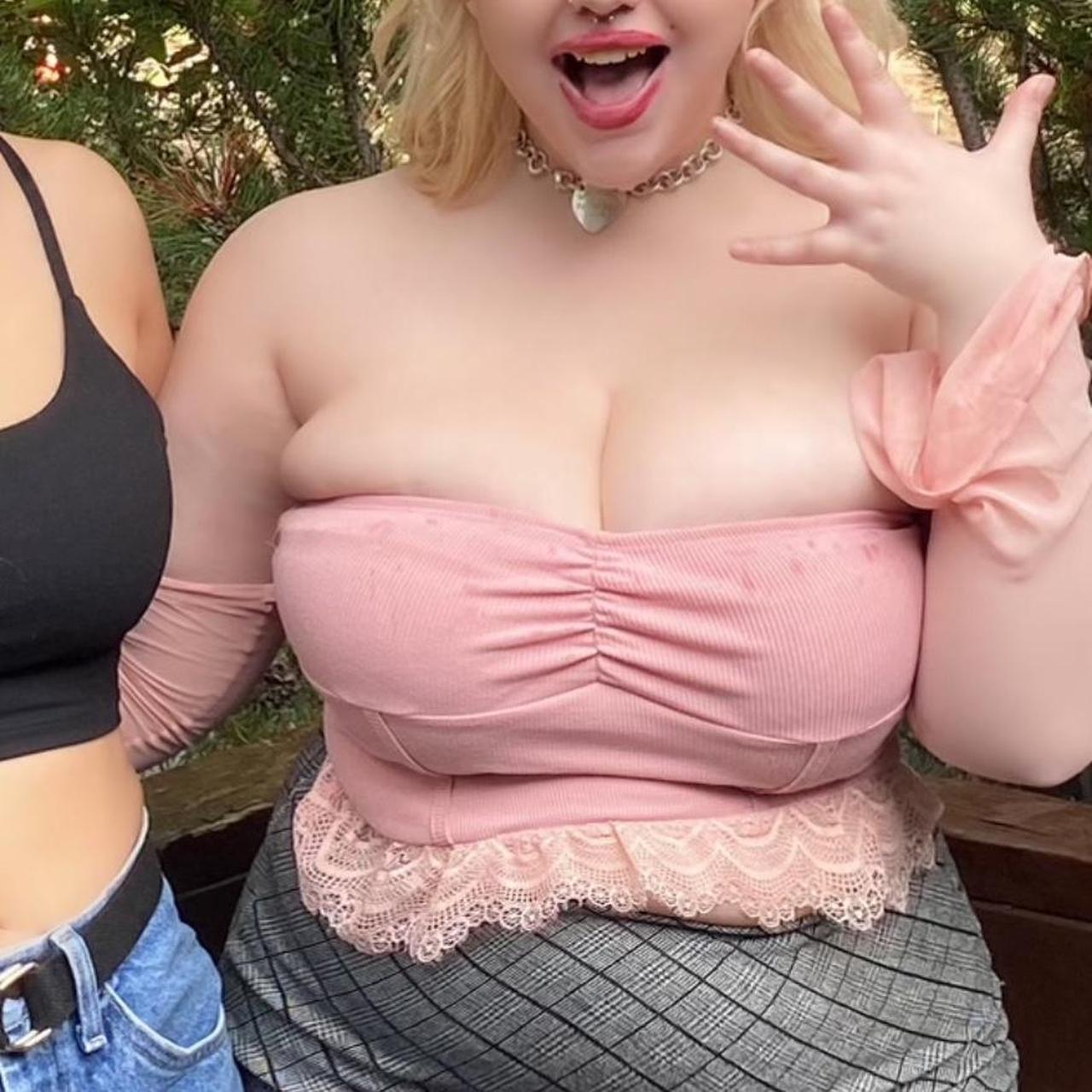 creeps worldwide pink salmon strapless crop top... - Depop