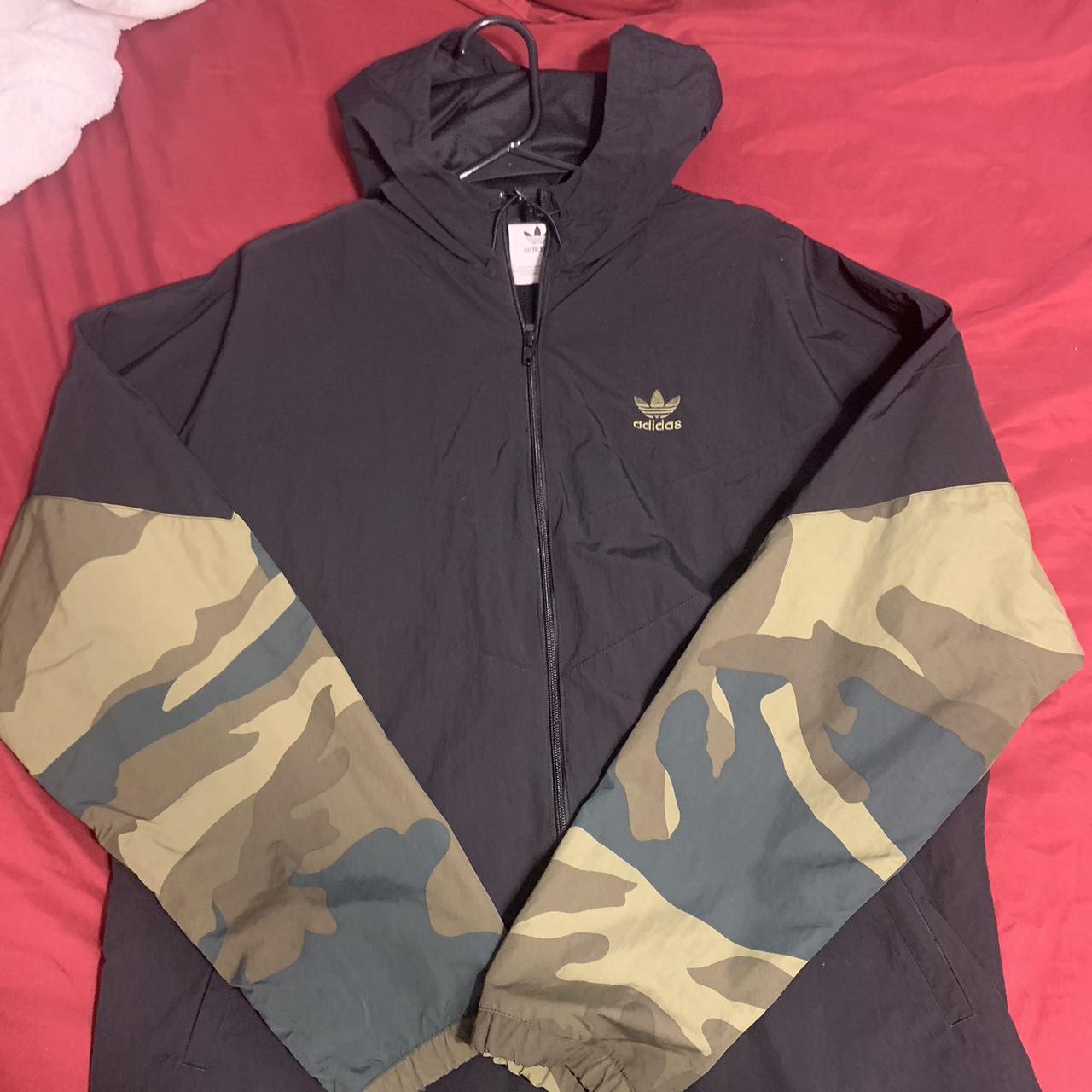 Men’s large adidas rain jacket camo/black #adidas... - Depop