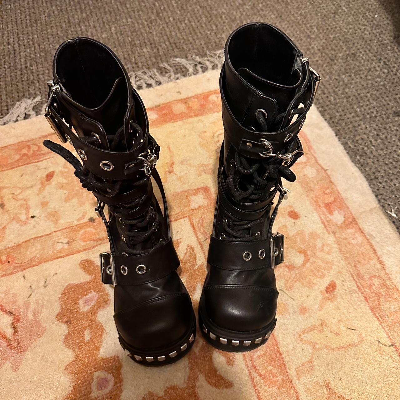 Demonia buckle Black platform boots with a punk... - Depop