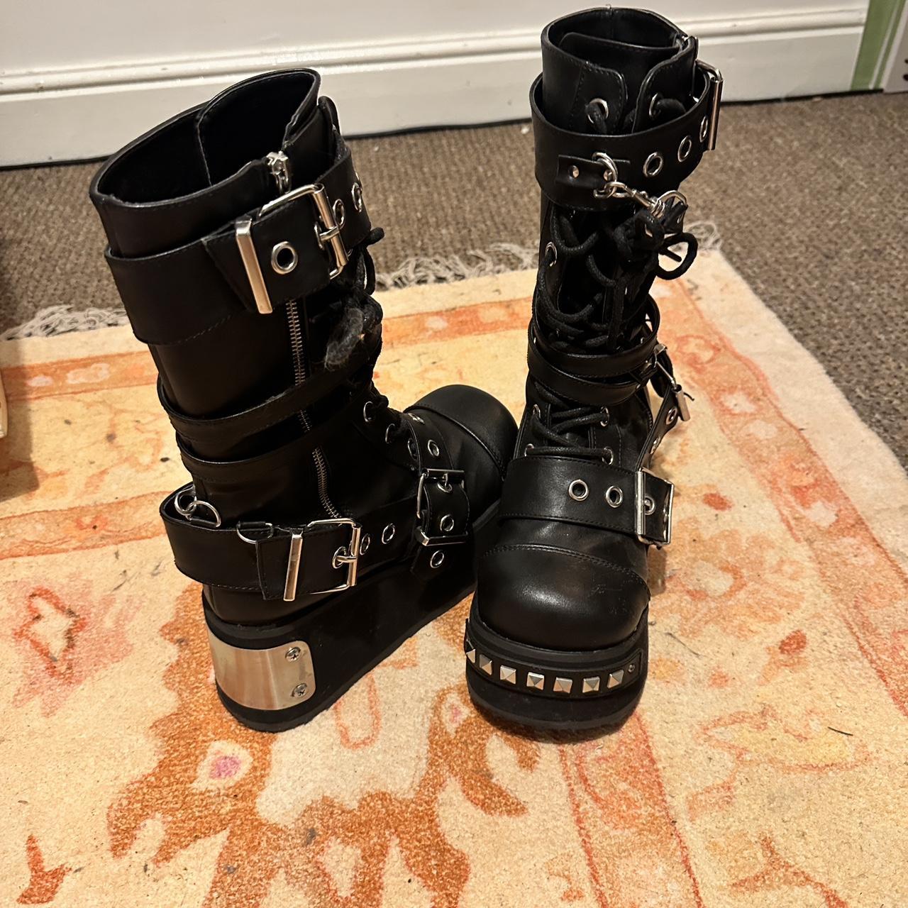 Demonia buckle Black platform boots with a punk... - Depop
