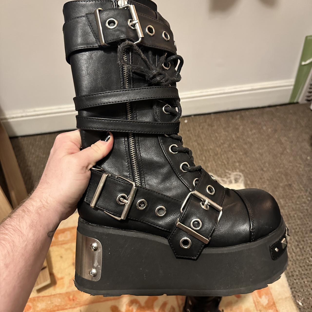 Demonia buckle Black platform boots with a punk... - Depop