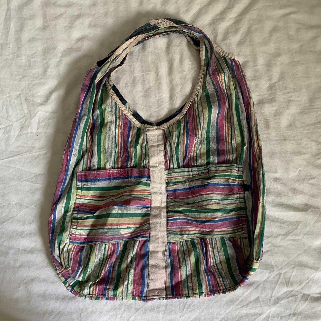 Multicoloured striped tote bag with Velcro fastening... - Depop