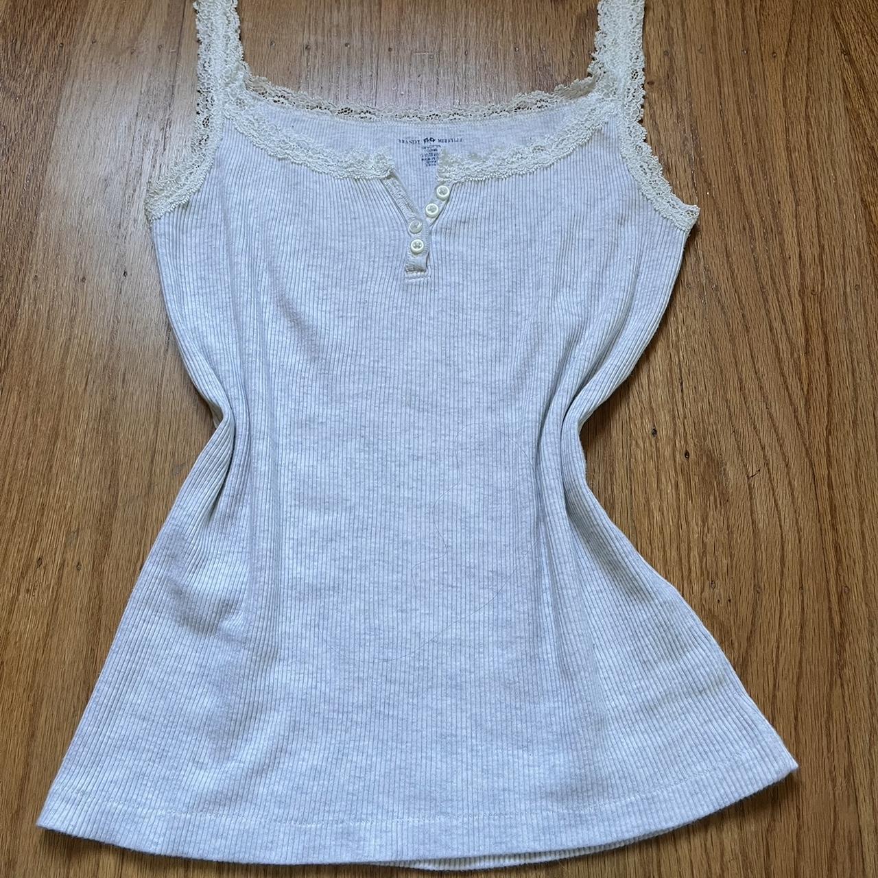 Brandy melville light grey tank top with white lace... | Depop