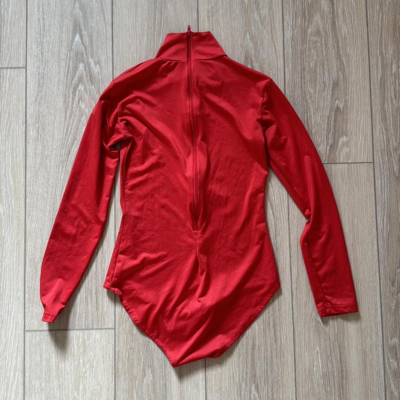 Red Mock Neck Long Sleeve Leotard Size Medium Im Depop