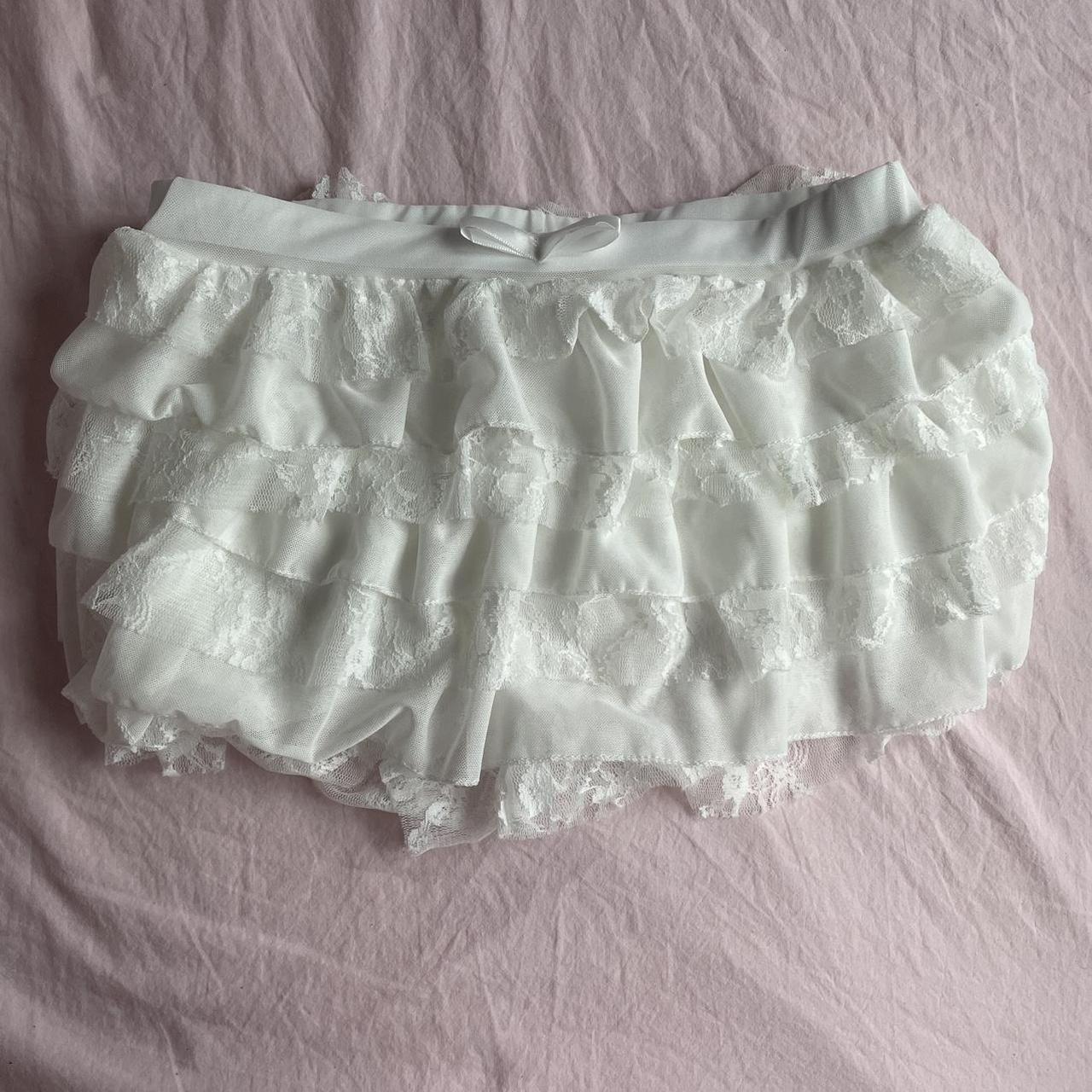 white lace ruffle shorts with bow really cute but... | Depop