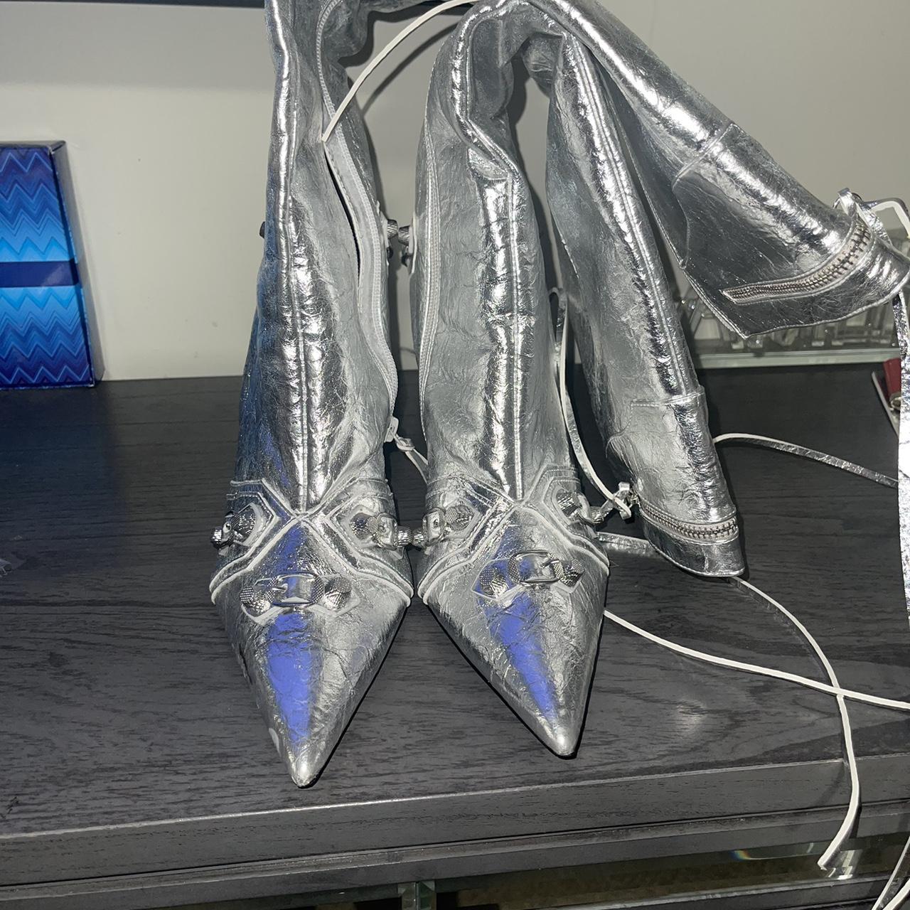 Silver long boots with string tassels. Worn once.... - Depop