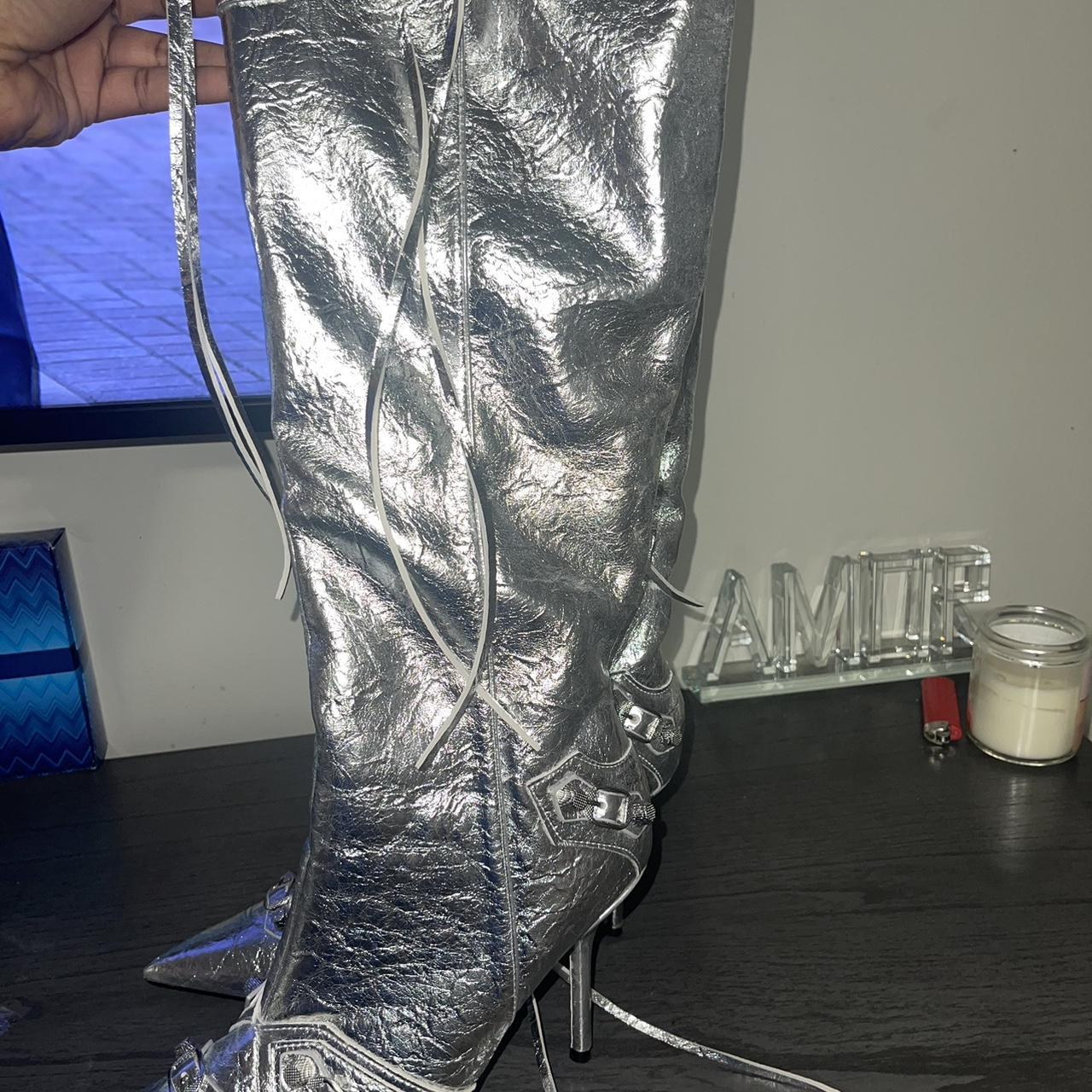 Silver long boots with string tassels. Worn once.... - Depop