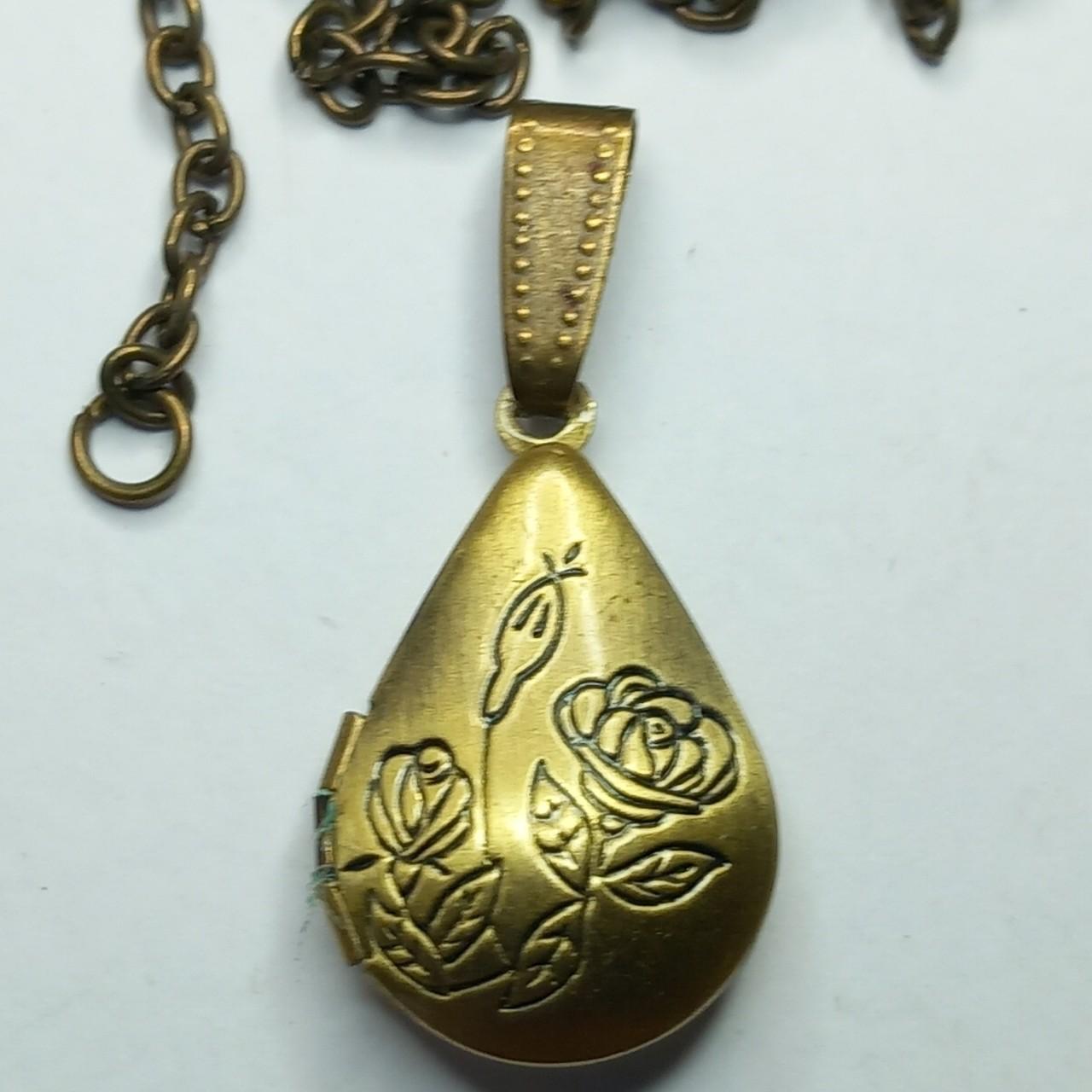 Teardrop bronze style pendant locket with matching... - Depop
