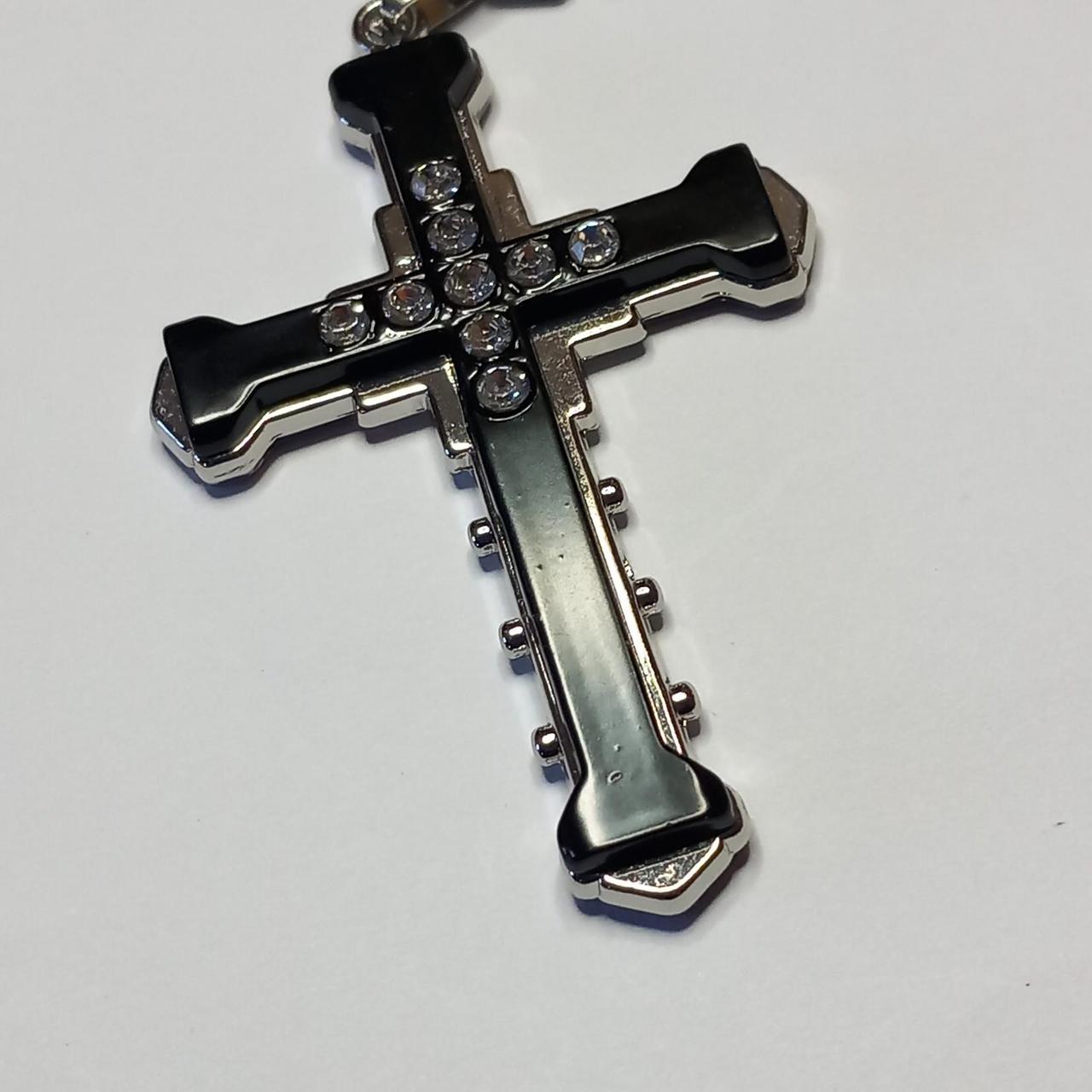 Black rhinestone unisex cross with 22 inch ball bar... | Depop