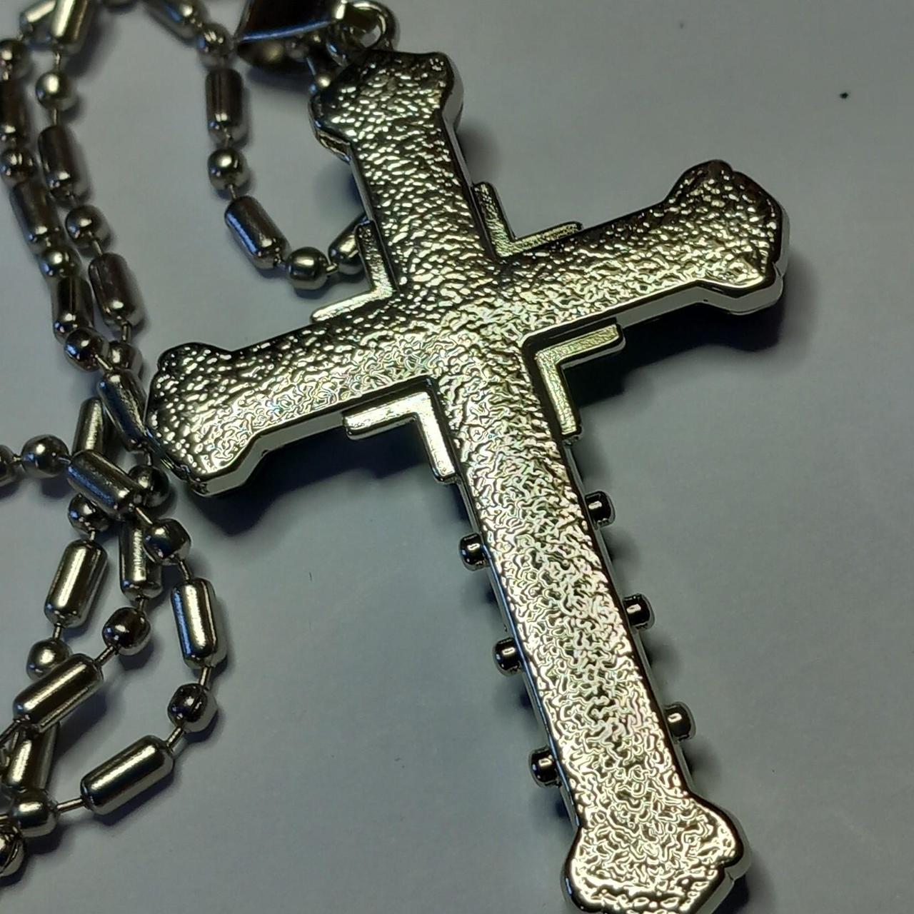 Black rhinestone unisex cross with 22 inch ball bar... | Depop