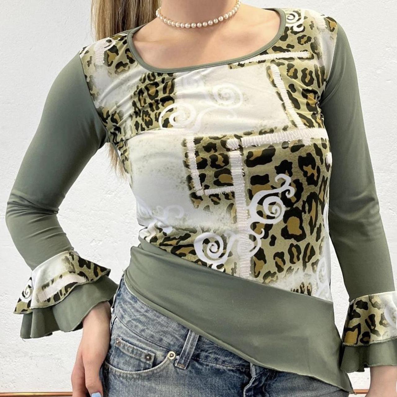 vintage y2k mesh patchwork top with flared sleeves,... - Depop