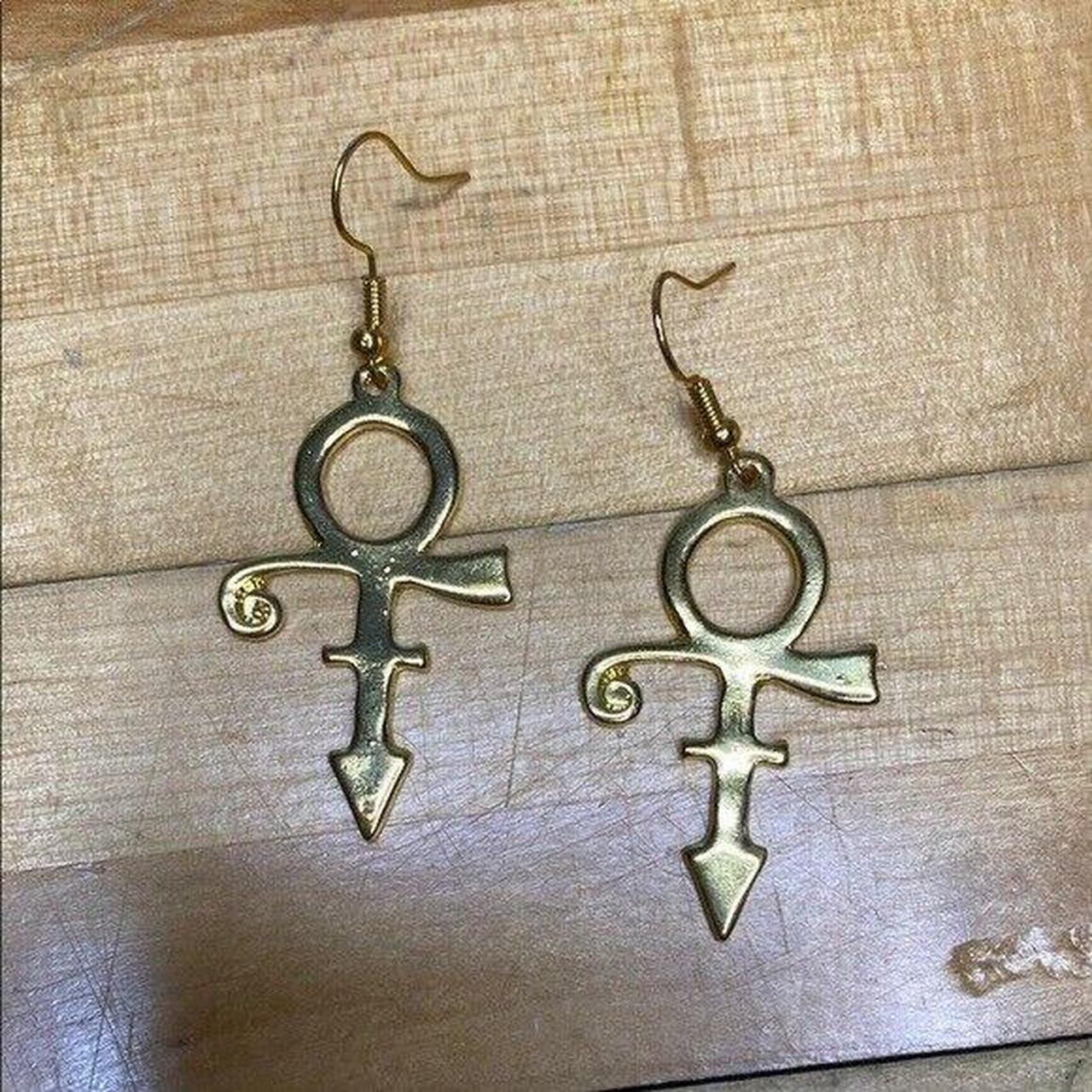 Prince Symbol Earrings Dangle Drop Gold Tone Music... | Depop