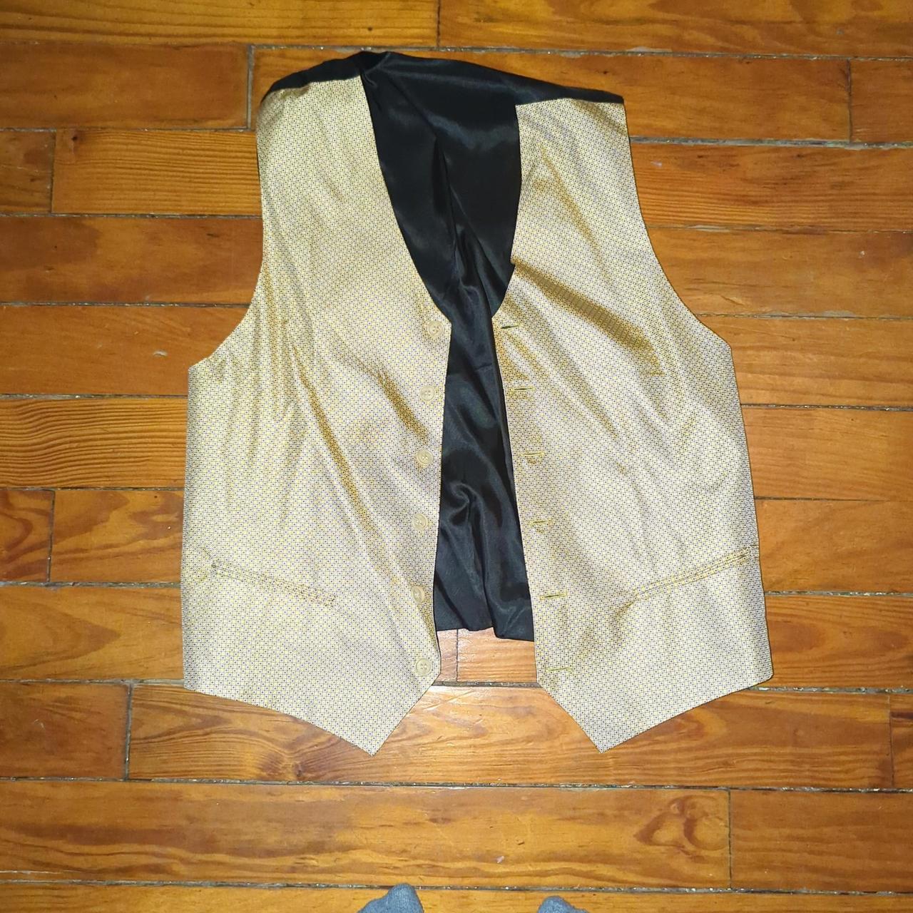 Celio Silk Gold and Black Dress Vest - Depop
