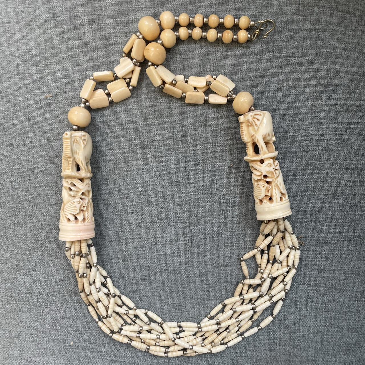 Vintage Bone Indian Neckalace Indian long necklace... - Depop