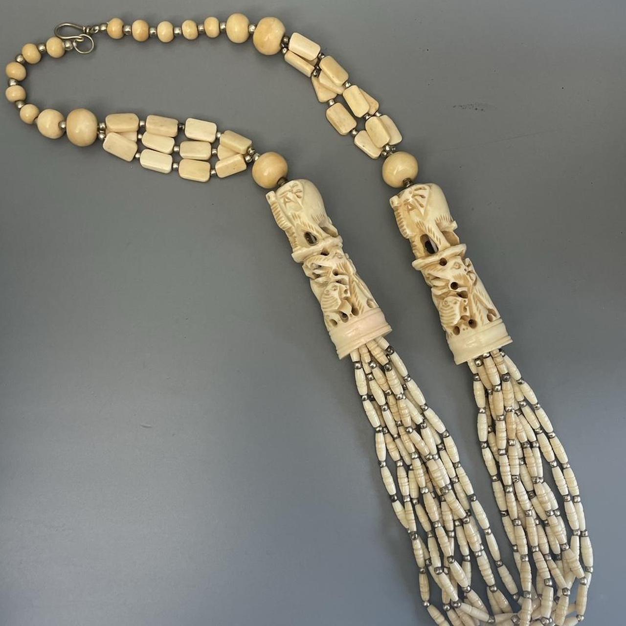 Vintage Bone Indian Neckalace Indian long necklace... - Depop