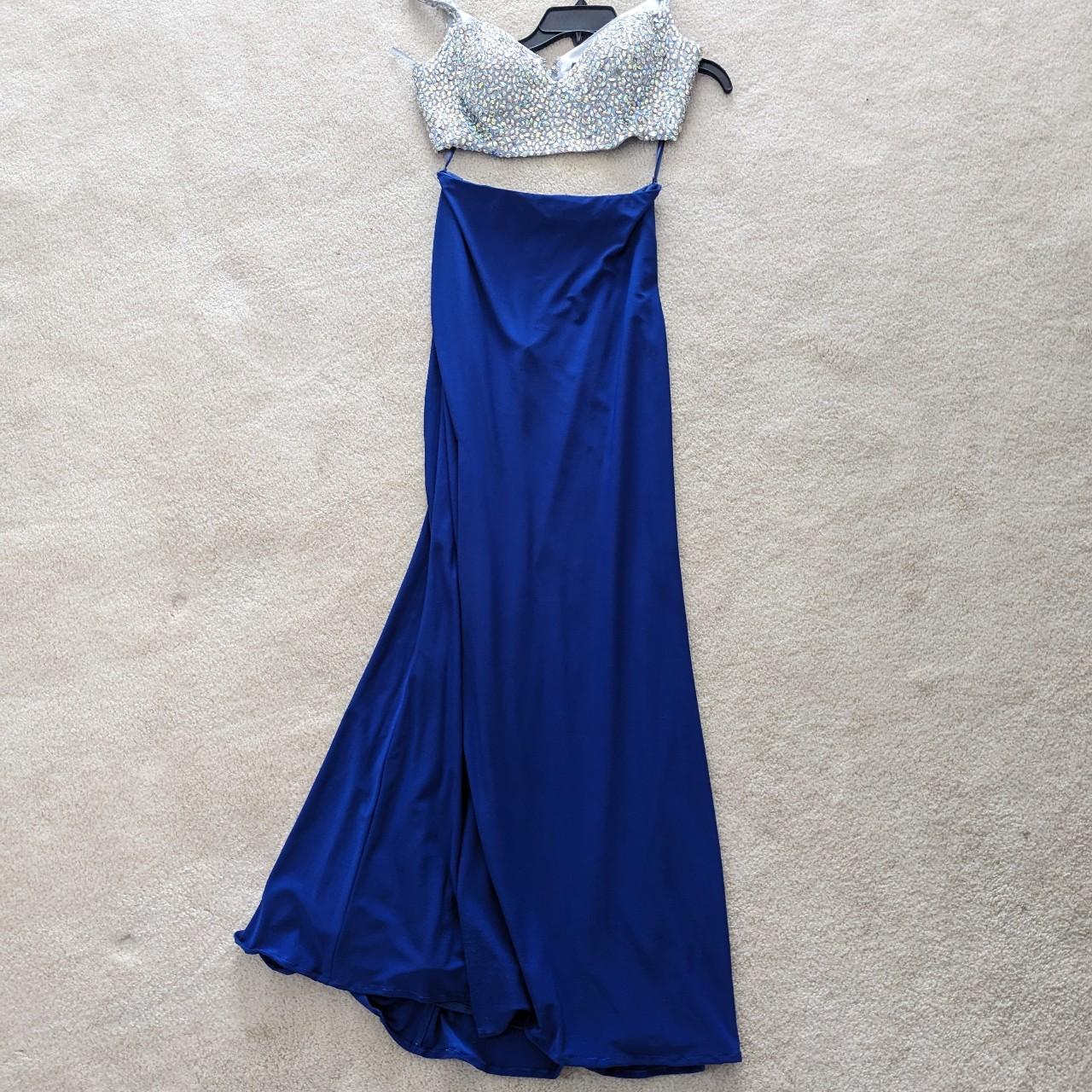 2 piece Prom dress blue/silver full length. Worn... - Depop