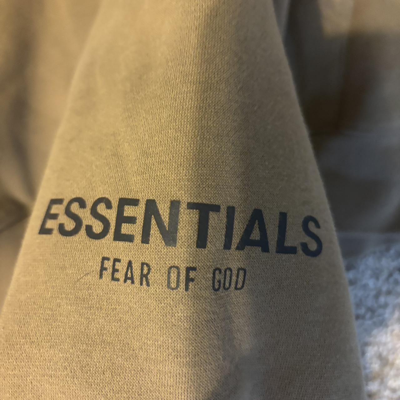 Fear of God Essentials tan hoodie Small stain not... - Depop