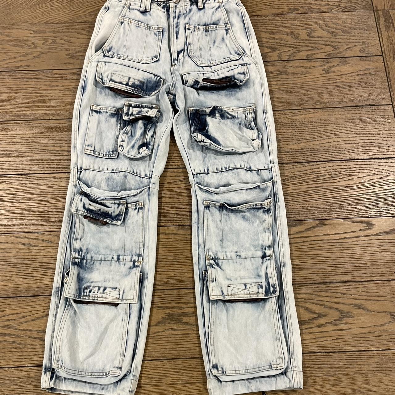 mnml ultra baggy denim cargo jeans. Worn once. Size... - Depop