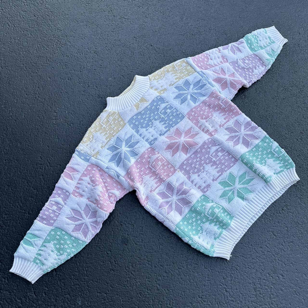 Vintage 90s Spunky Pastel Patchwork Knit Snowflake... - Depop