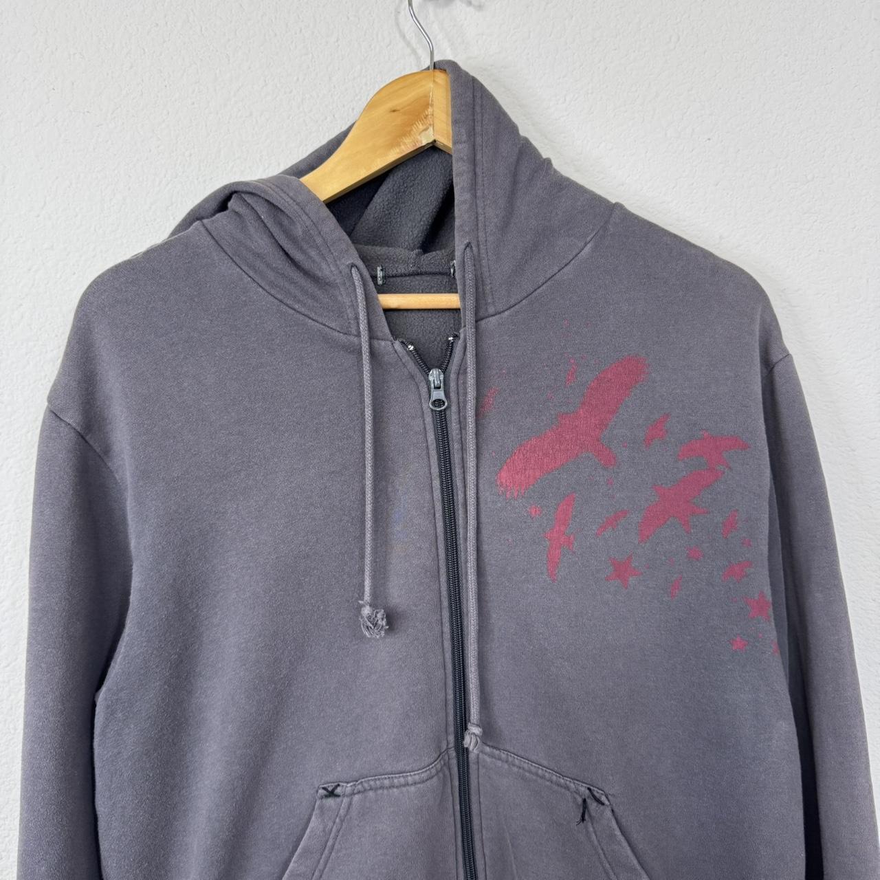 Grey and red Y2K crow/raven zip up hoodie • no size... | Depop