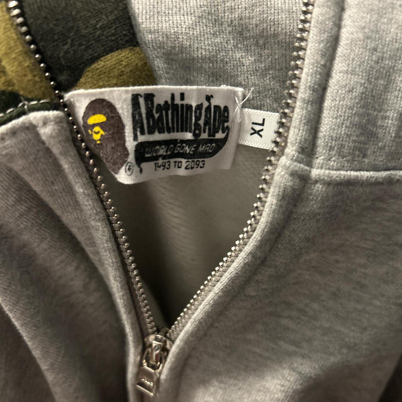XL Grey Bape Hoodie Fits Tight Worn Once - Depop