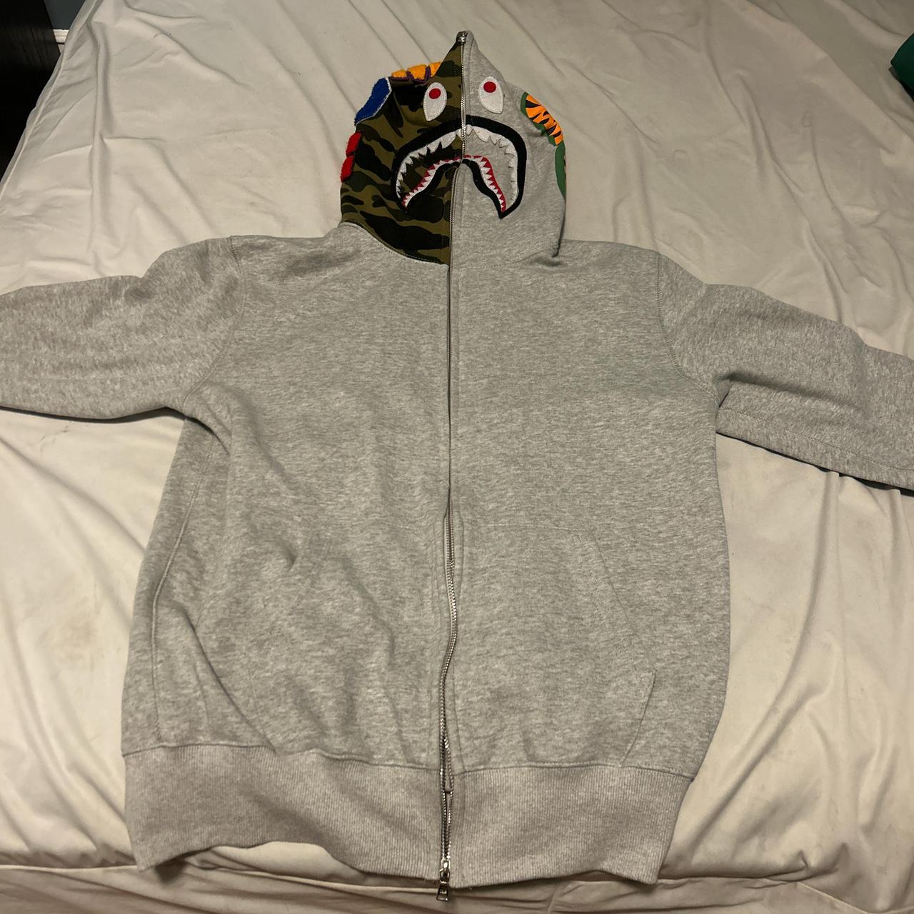XL Grey Bape Hoodie Fits Tight Worn Once - Depop