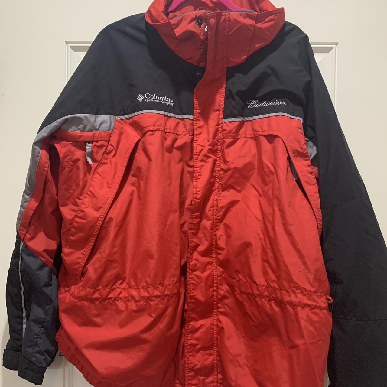 columbia Titanium Omni Tech Red Budweiser Shell... - Depop