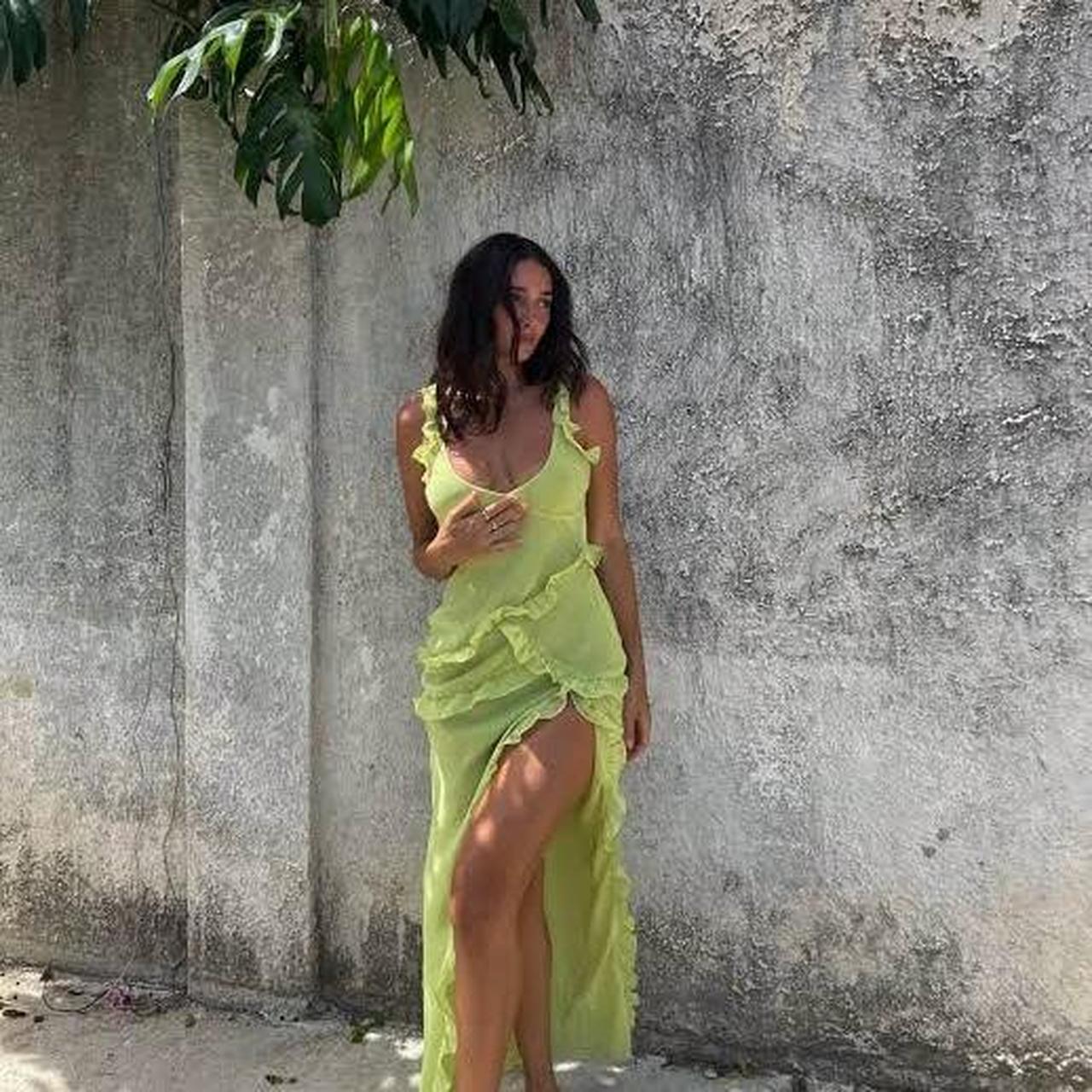 House of CB Pixie Ruffle Maxi Dress Lime green Size... | Depop