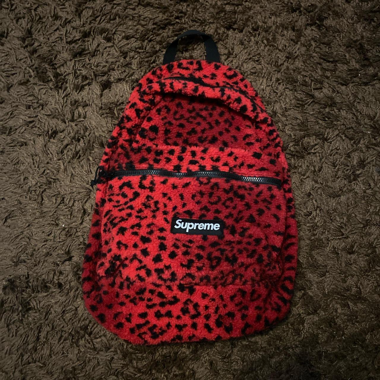 Supreme leopard fleece backpack ♦️ Rare red colorway... | Depop